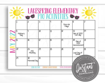 EDITABLE PTO Calendar, Printable April Calendar, Planner, Editable ...