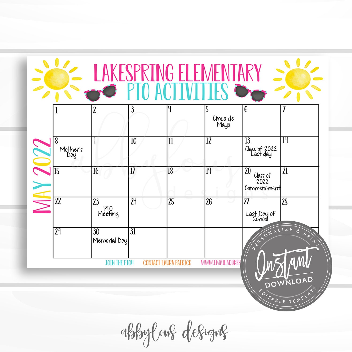 EDITABLE PTO Calendar Printable May Calendar Planner - Etsy