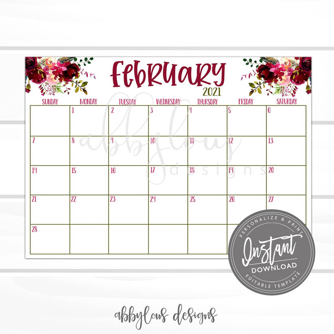 EDITABLE February Calendar, Printable Desk Calendar, Editable Daily ...