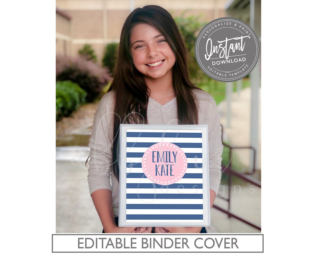EDITABLE Binder Cover, Nautical Stripe Binder Cover, Back to School ...