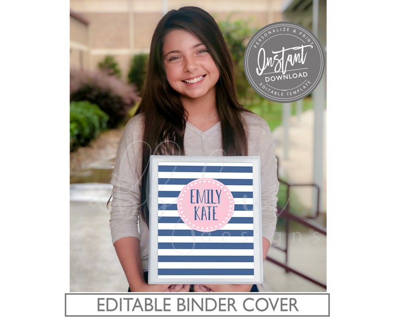EDITABLE Binder Cover, Nautical Stripe Binder Cover, Back to School ...