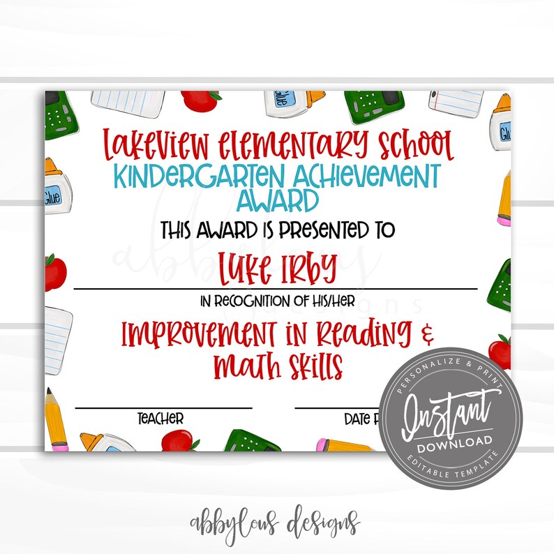 EDITABLE Kindergarten Certificate Printable Kindergarten - Etsy