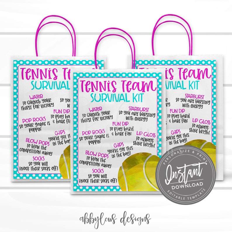 EDITABLE Tennis Survival Kit Printable Tennis Team Printable - Etsy