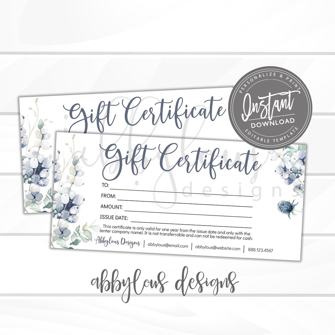 Editable Gift Certificate Holiday Printable Gift Voucher Etsy