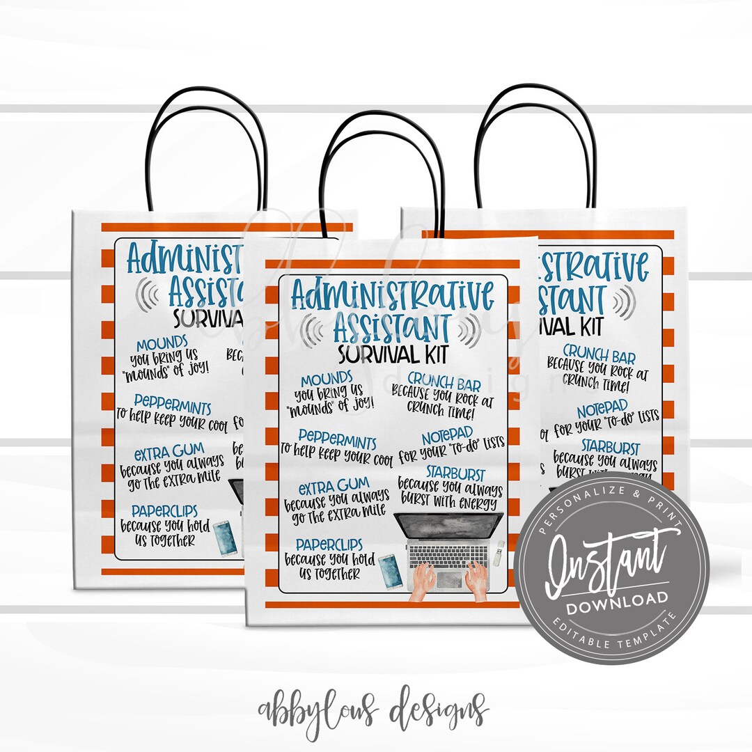 EDITABLE Administrative Assistant Survival Kit Printable, Secretaries ...