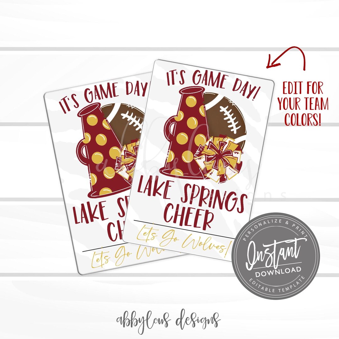 EDITABLE Cheer/dance Good Luck Tags, It's Game Day Football Tags ...