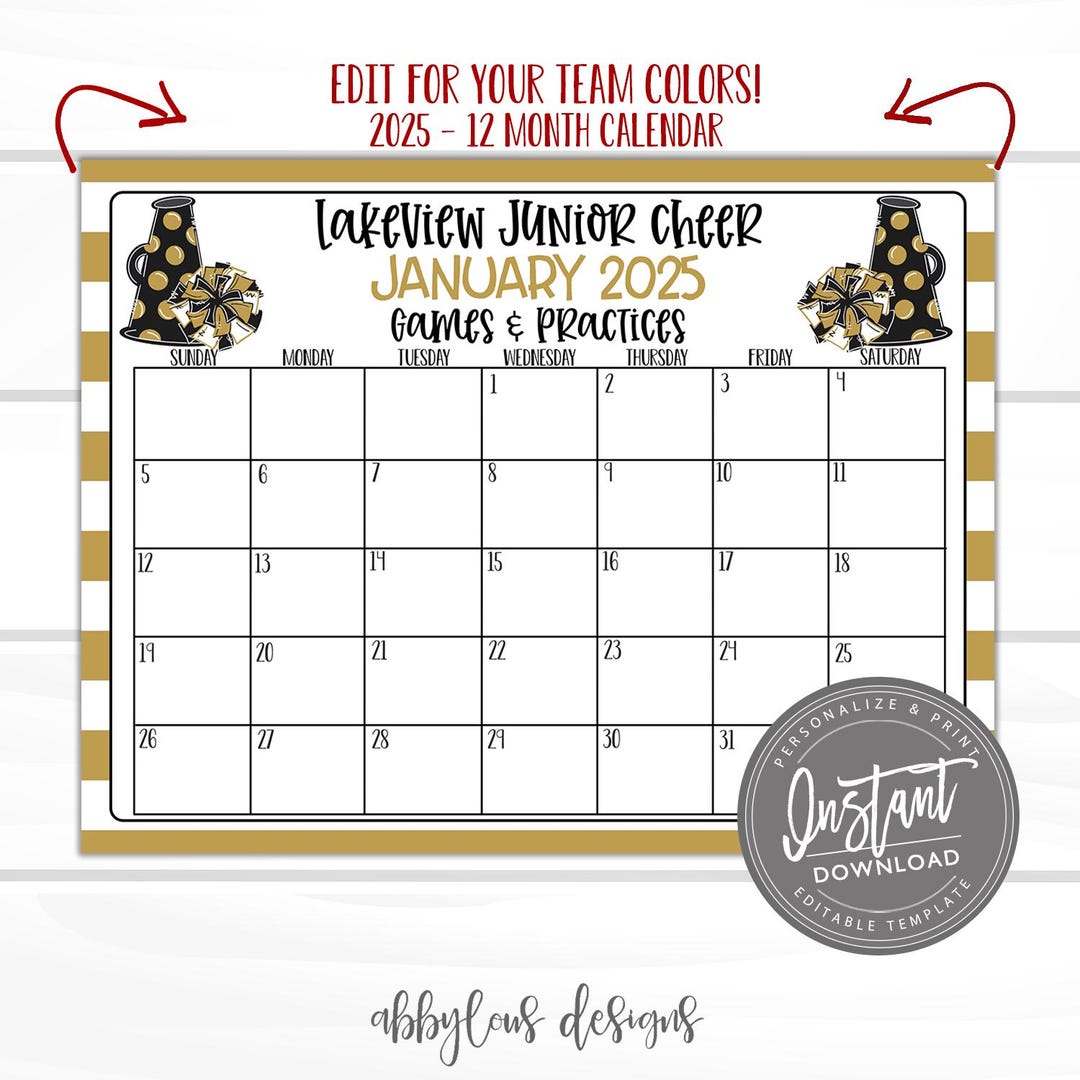 EDITABLE Cheer Practice & Games Schedule, Cheerleader Calendar, 12 ...