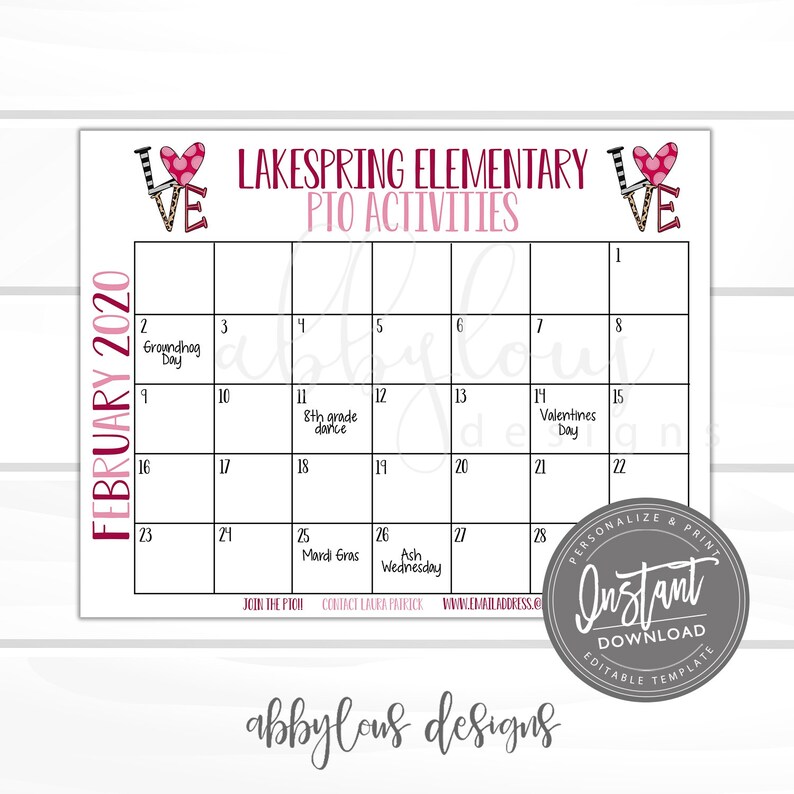 EDITABLE PTO Calendar Printable February Calendar Planner | Etsy