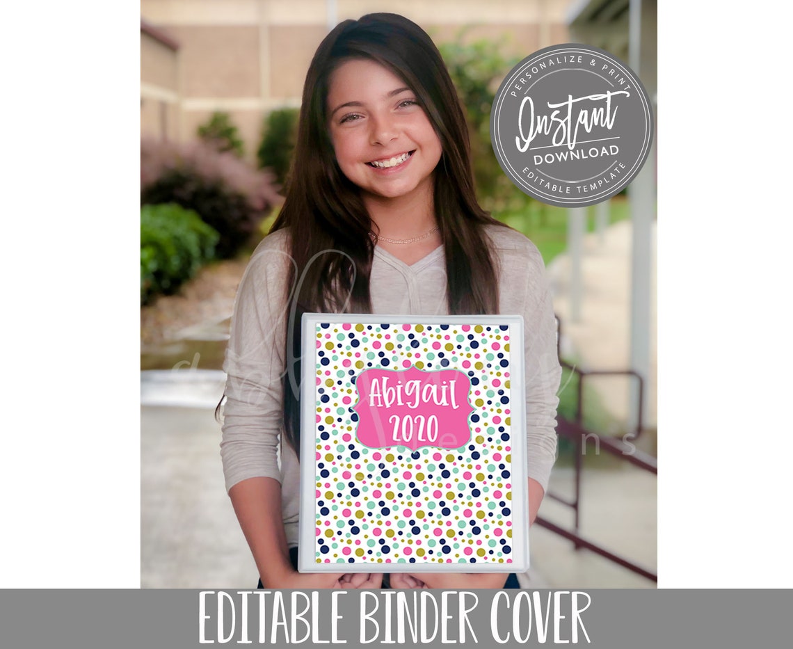 EDITABLE Binder Cover, Polka Dot Binder Cover, Back to School, School ...