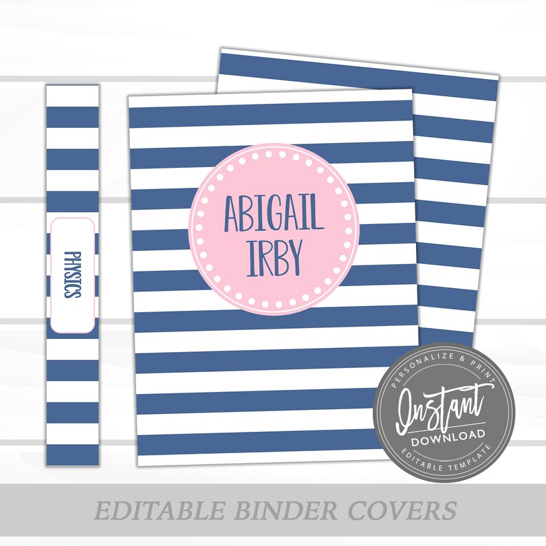 EDITABLE Binder Cover Nautical Stripe Binder Cover Back to - Etsy