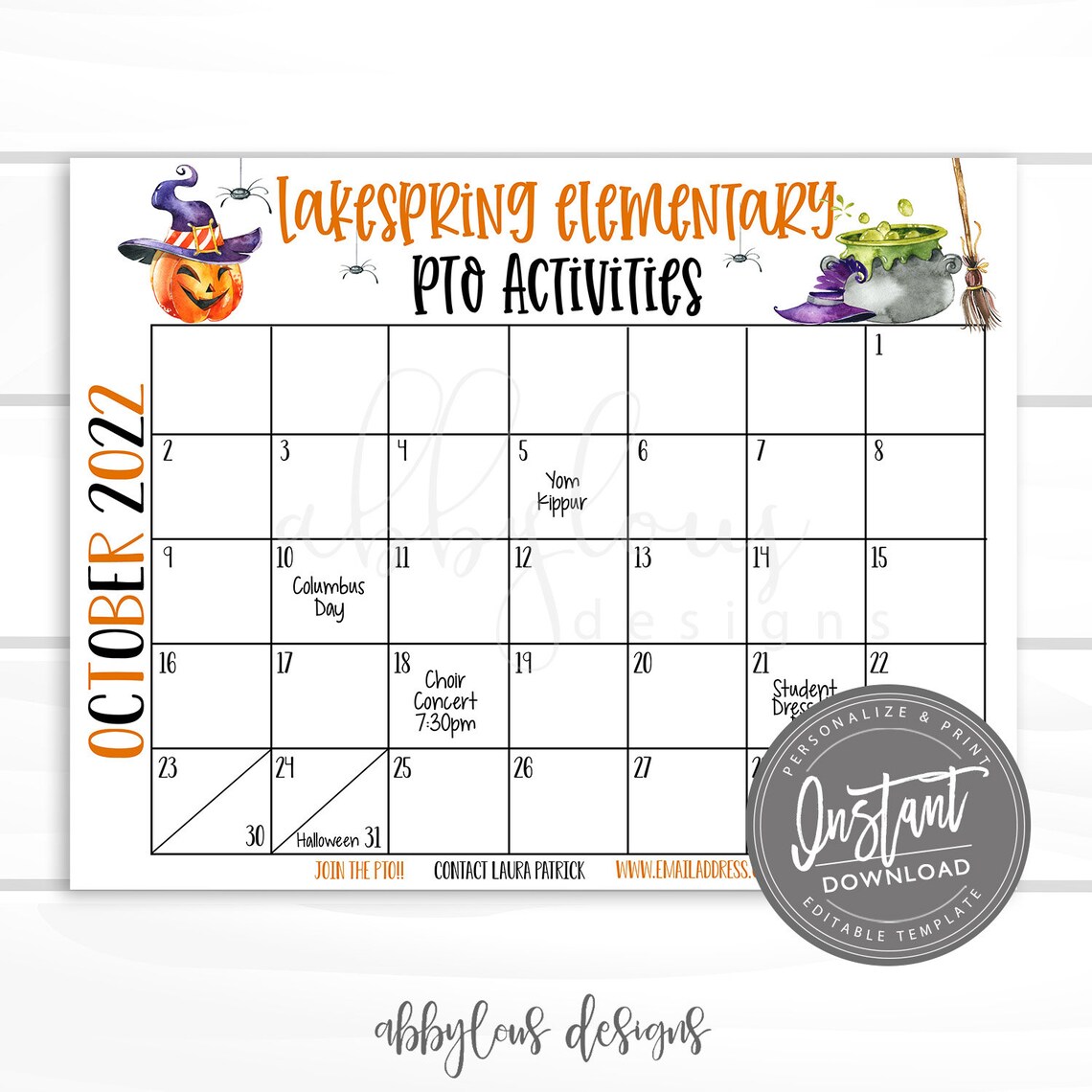 EDITABLE PTO Calendar Printable October Calendar Planner - Etsy