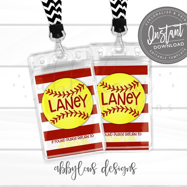 Bag Tags Softball Template - Etsy