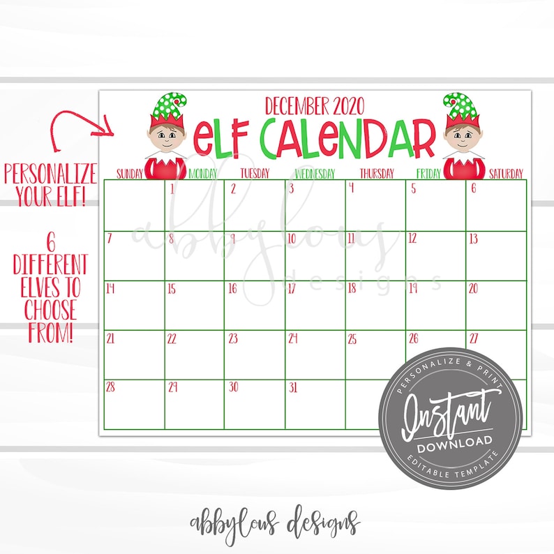 EDITABLE Elf Calendar Printable Elf Calendar Planner | Etsy