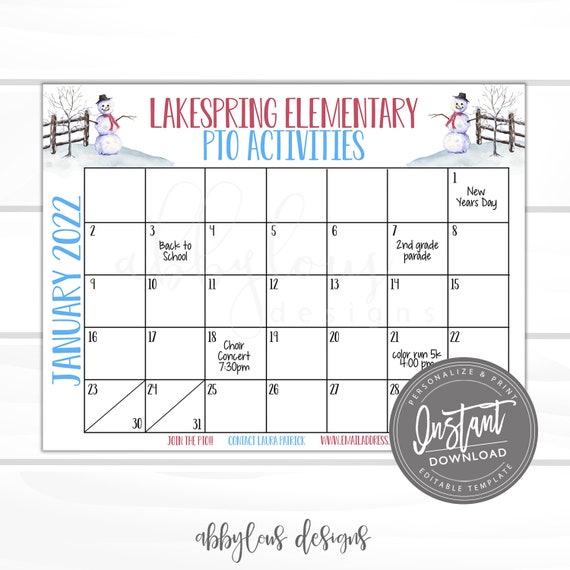 EDITABLE PTO Calendar Printable January Calendar Planner | Etsy