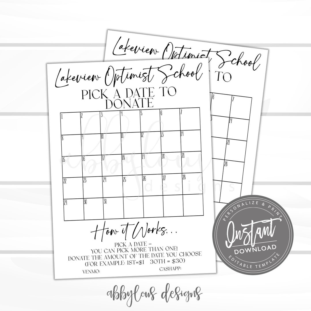 EDITABLE Pick a Date to Donate Printable, Any Occassion Fundraiser ...