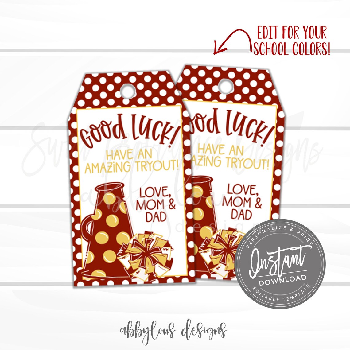 EDITABLE Cheer Good Luck Tags, Printable Cheer Team Favor Tags ...