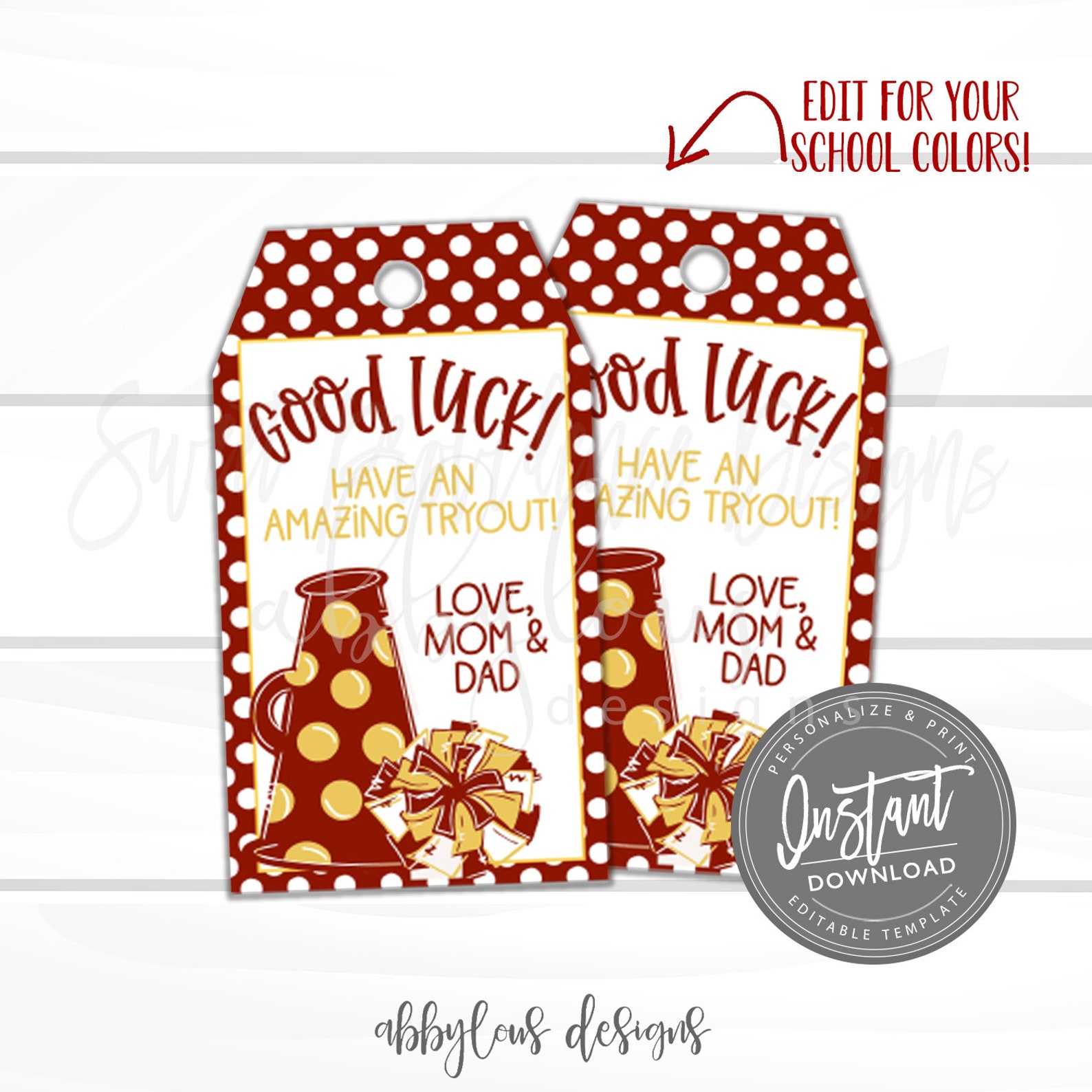 EDITABLE Cheer Good Luck Tags, Printable Cheer Team Favor Tags ...
