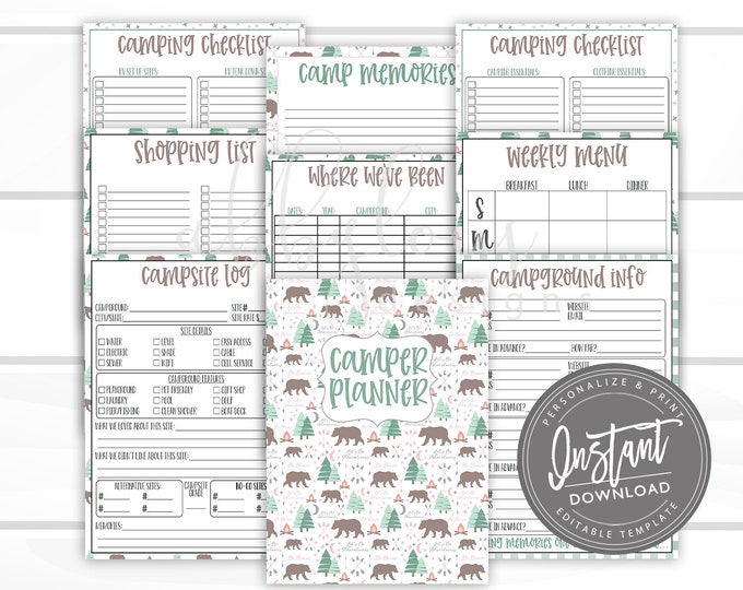 EDITABLE Camper Planner Printable, RV Planner, Camping Checklists, Full ...