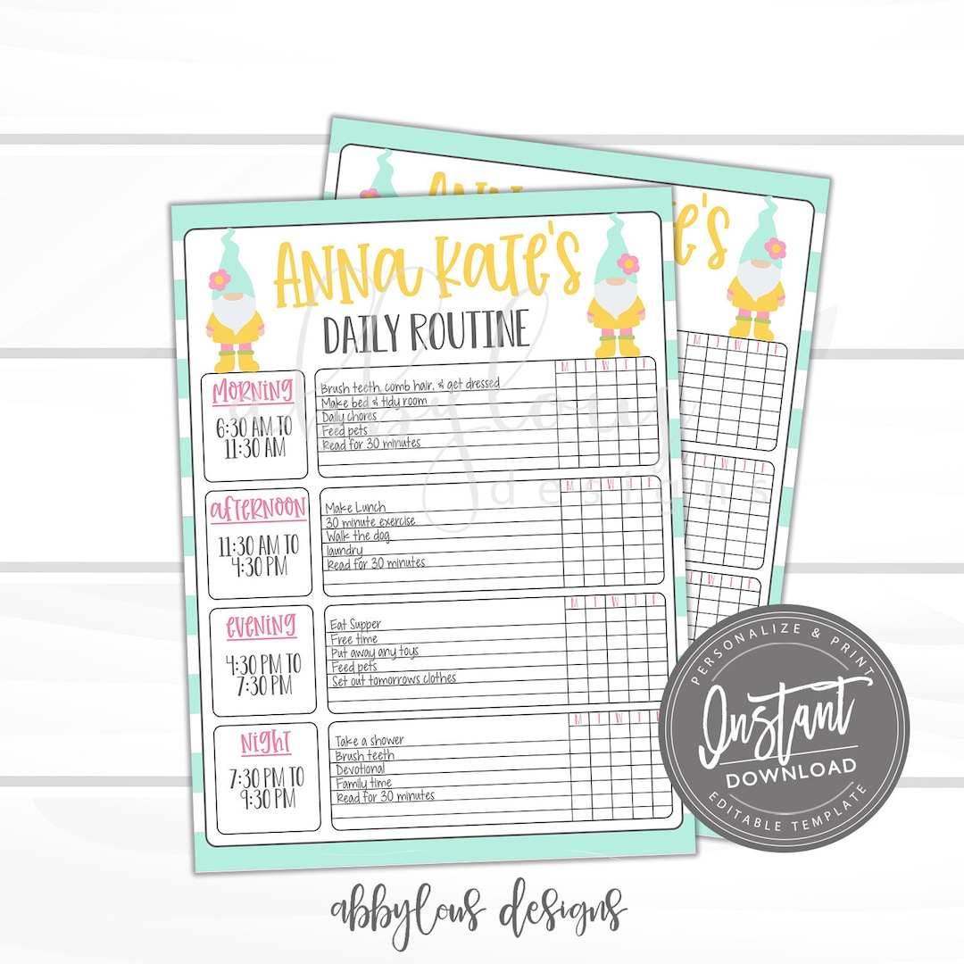 EDITABLE Daily Routine Schedule Printable, Daily Schedule, Daily ...