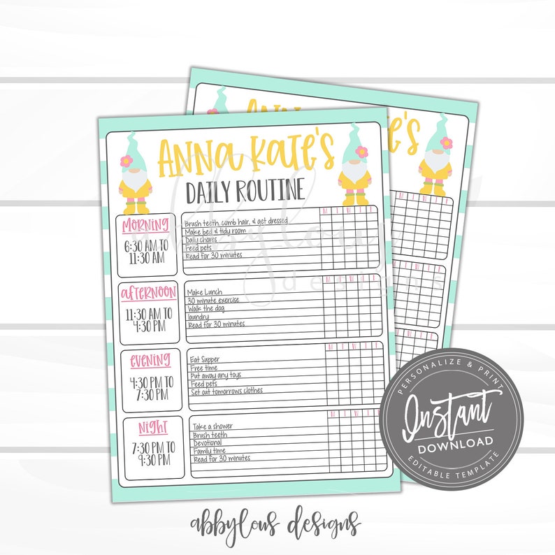 EDITABLE Daily Routine Schedule Printable Daily Schedule - Etsy