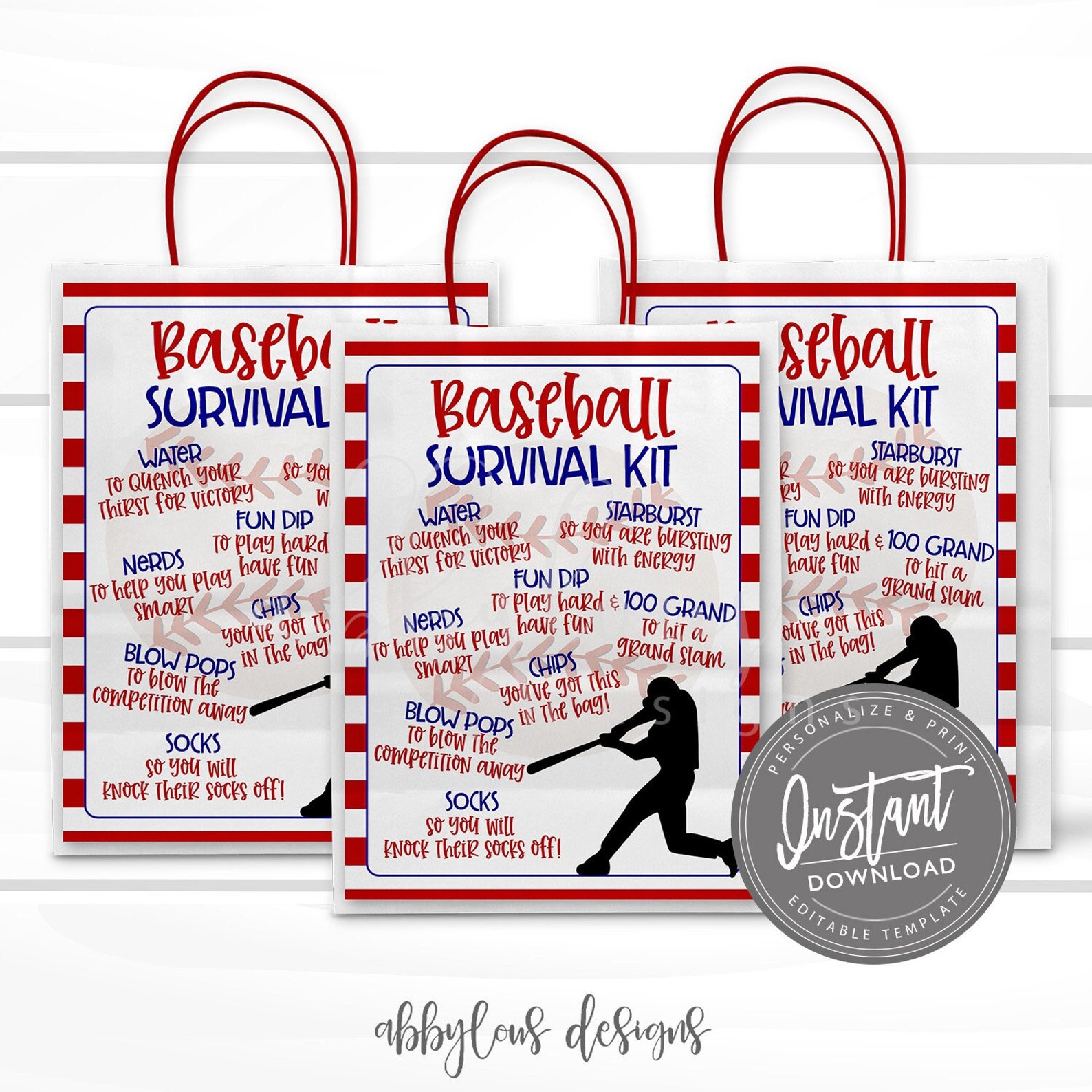 EDITABLE Baseball Survival Kit Printable, Gift Bag Printable, Printable ...
