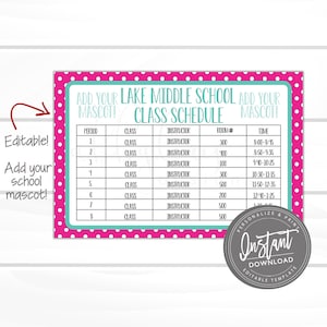 EDITABLE Class Schedule Printable, Pink Dots, Back to School, High ...