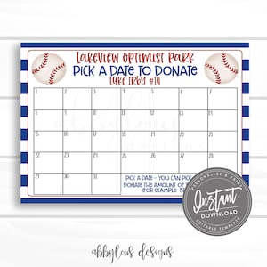 EDITABLE Baseball Pick a Date to Donate Printable, Baseball Fundraiser ...