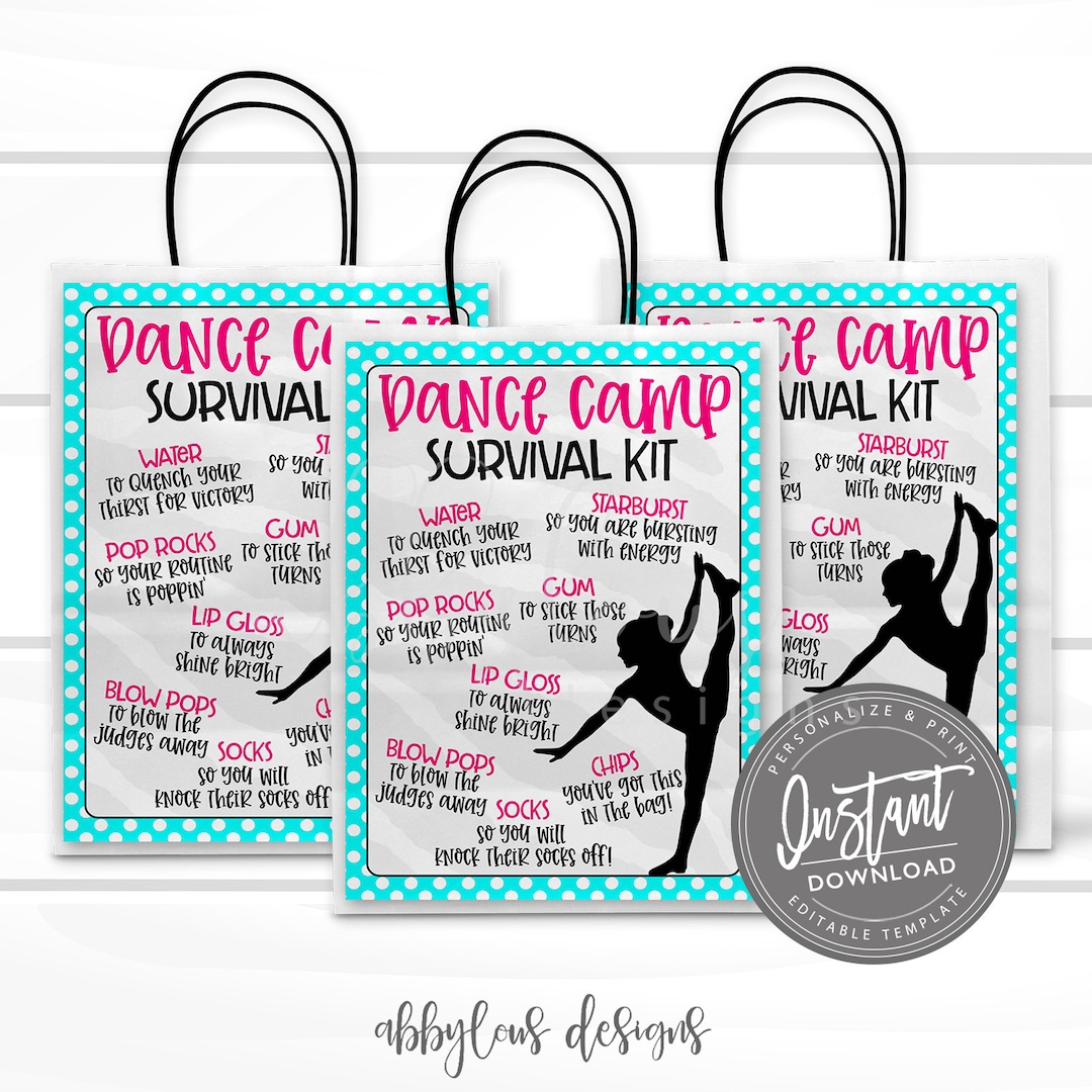 EDITABLE Dance Camp Survival Kit Printable, Gift Bag Idea, Printable ...