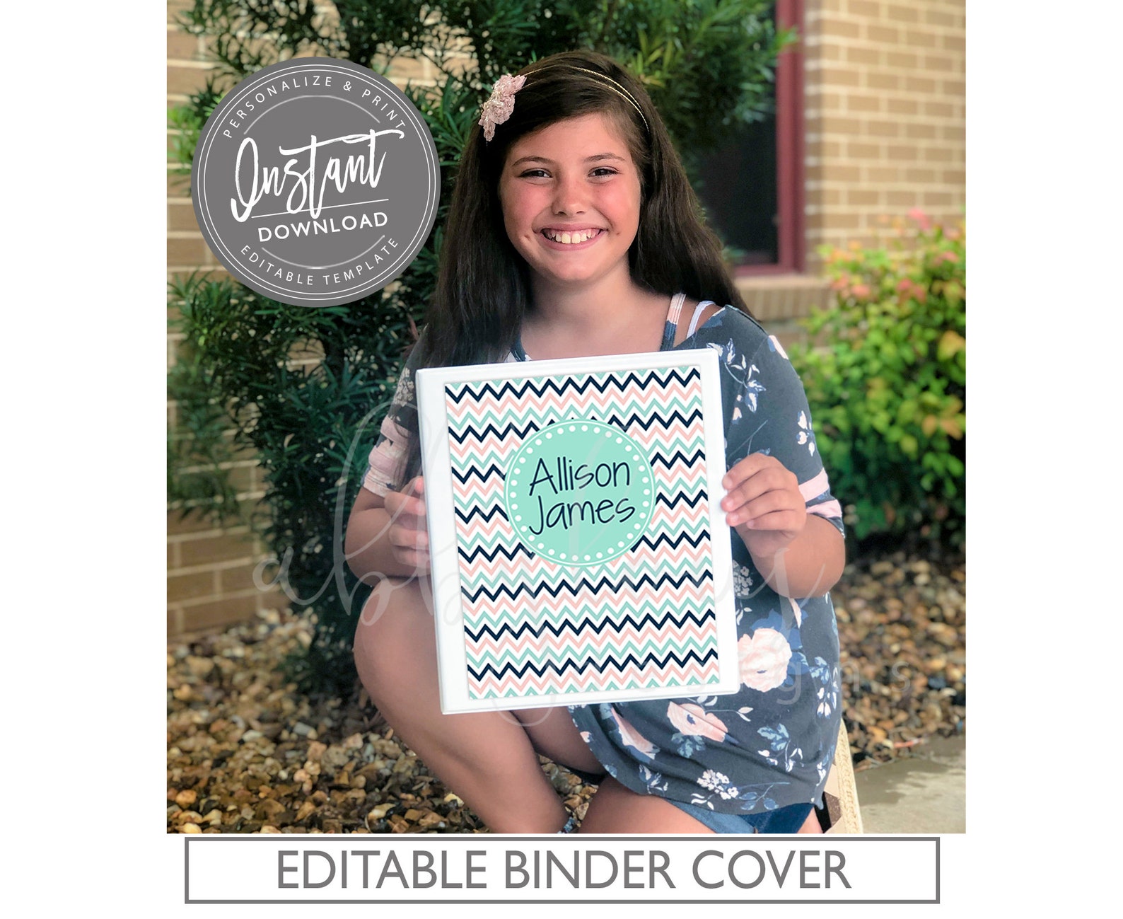 EDITABLE Binder Cover, Nautical Chevron Binder Cover, Back to School ...