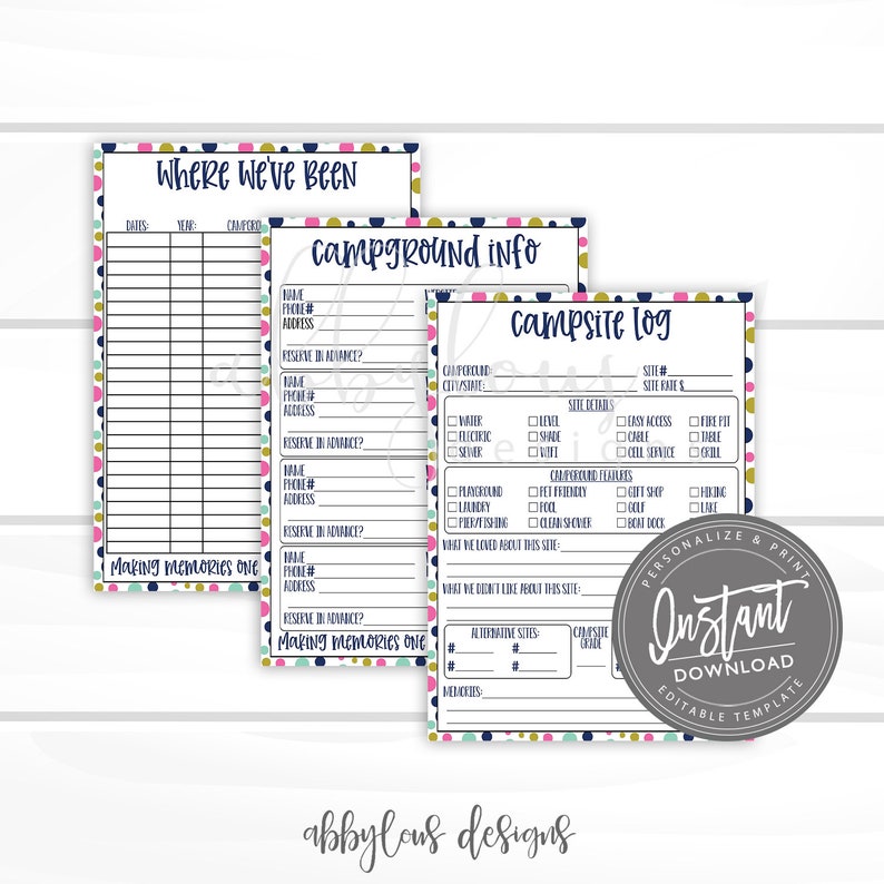 EDITABLE Camper Planner Printable, RV Planner, Camping Checklists, Full ...
