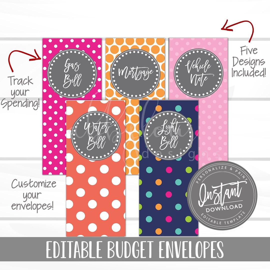 Cash Envelopes, EDITABLE Budget Tracker, Polka Dot Budget Envelopes ...