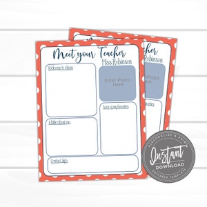 EDITABLE Meet Your Teacher Printable, Coral Dots Teacher Newsletter ...