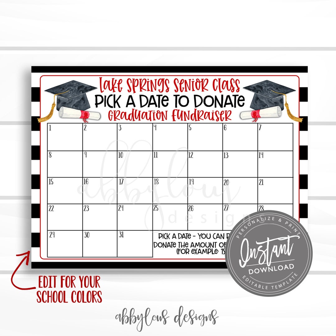 EDITABLE Graduation Pick a Date to Donate Printable, Senior Fundraiser ...