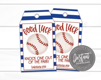 EDITABLE Baseball Good Luck Tags, Printable Baseball Favor Tags ...