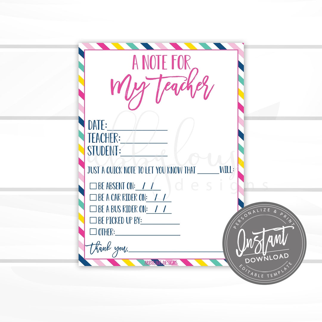EDITABLE Note for the Teacher Printable, Teacher Notes, Teacher ...