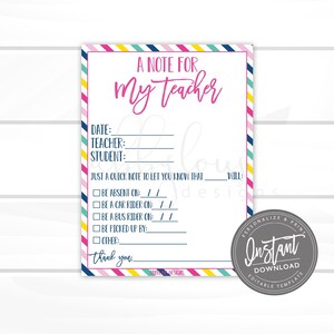 EDITABLE Note for the Teacher Printable, Teacher Notes, Teacher ...
