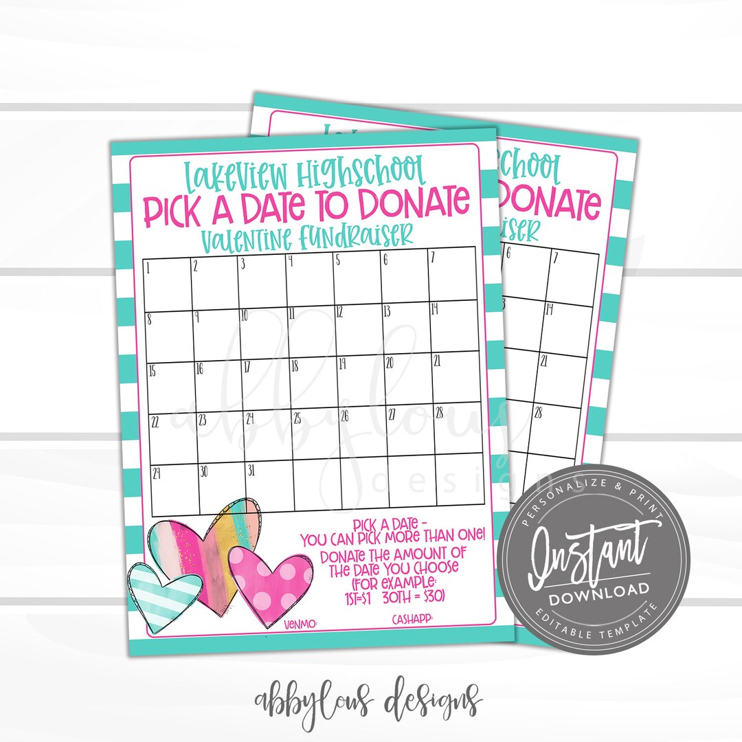EDITABLE Valentine PTO Pick a Date to Donate Printable, PTO Fundraiser ...