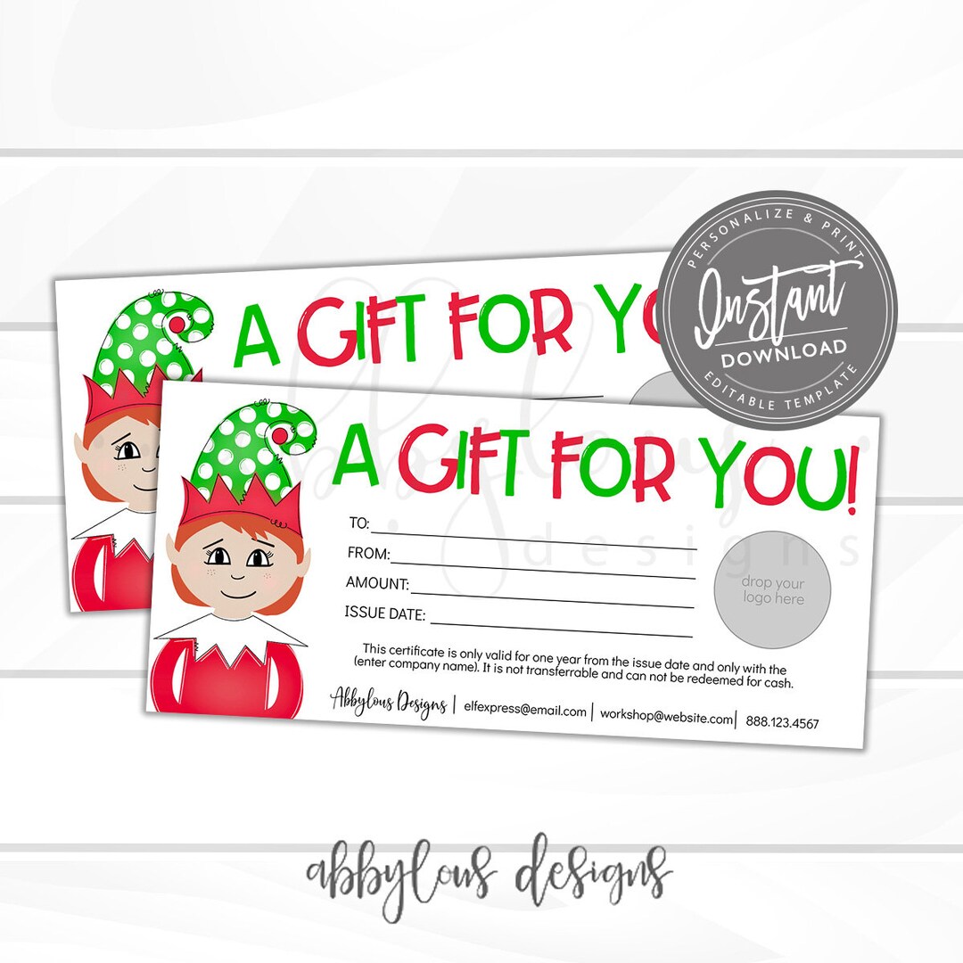 Editable Elf Gift Certificate, Holiday Printable Gift Voucher, Editable ...
