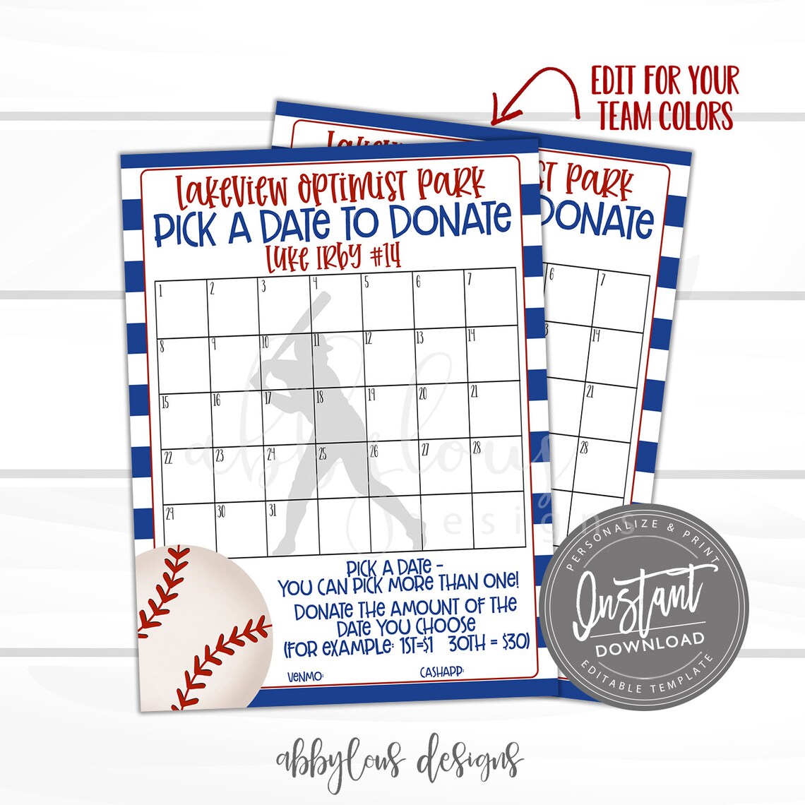 EDITABLE Baseball Pick a Date to Donate Printable Baseball - Etsy