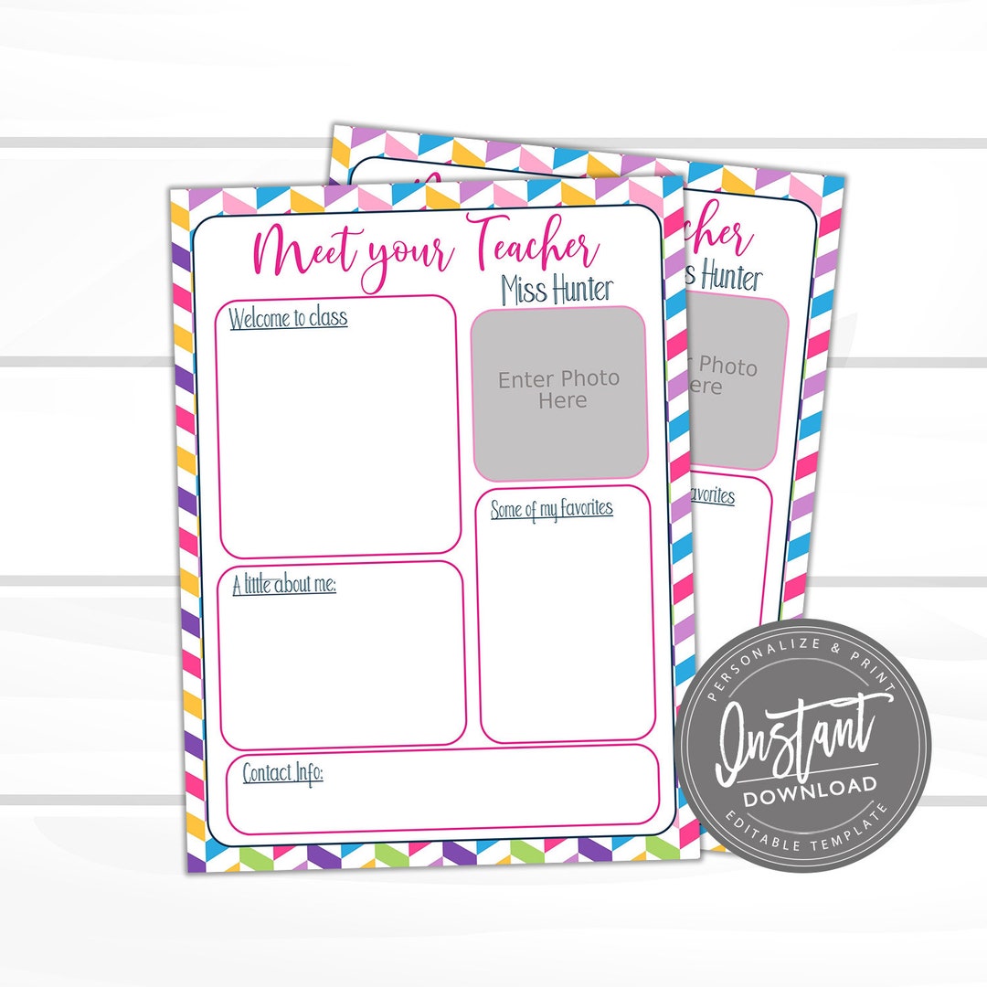 EDITABLE Meet Your Teacher Printable, Abstract Rainbow Teacher ...