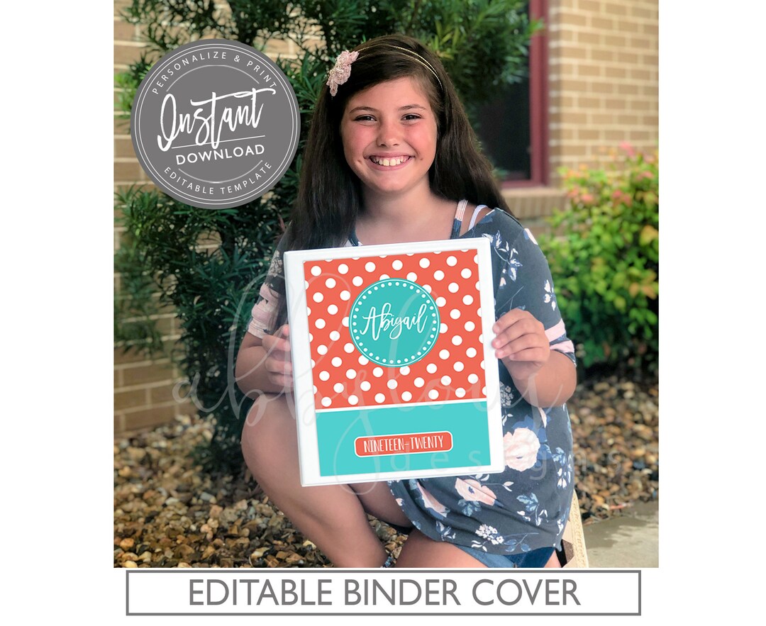EDITABLE Binder Cover, Coral Turquoise Binder Cover, Back to School ...