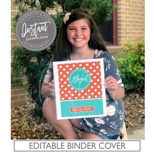 EDITABLE Binder Cover, Coral Turquoise Binder Cover, Back to School ...
