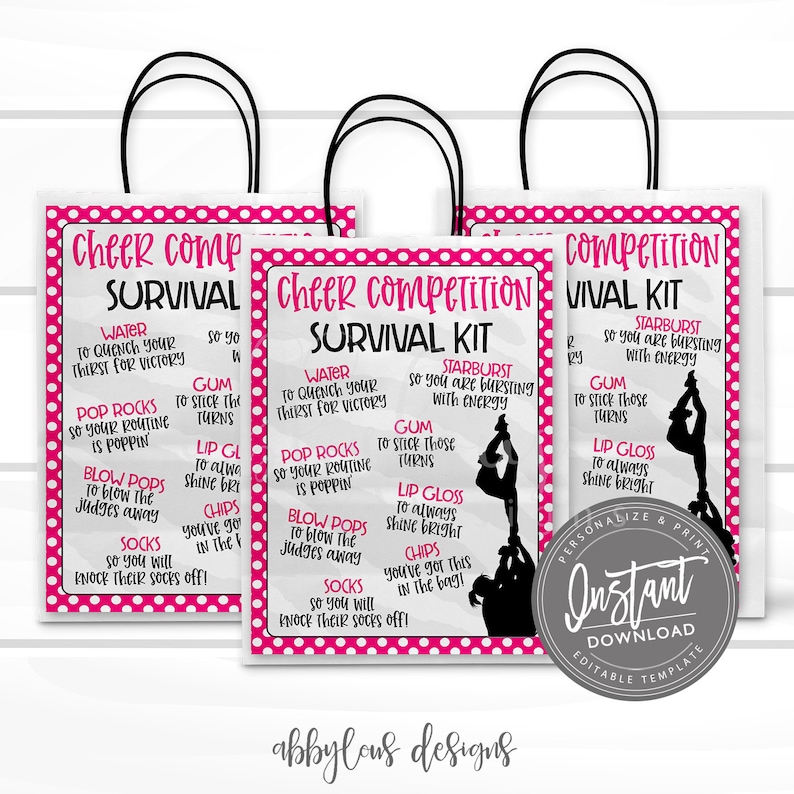 EDITABLE Cheer Competition Survival Kit Printable, Gift Bag Idea ...