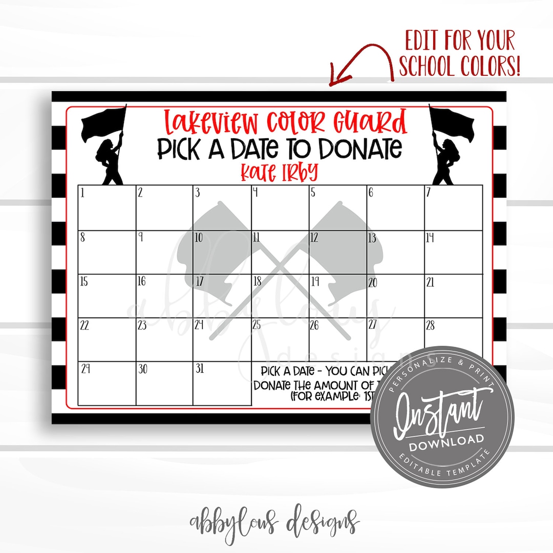 EDITABLE Color Guard Pick a Date to Donate Printable, Color Guard ...