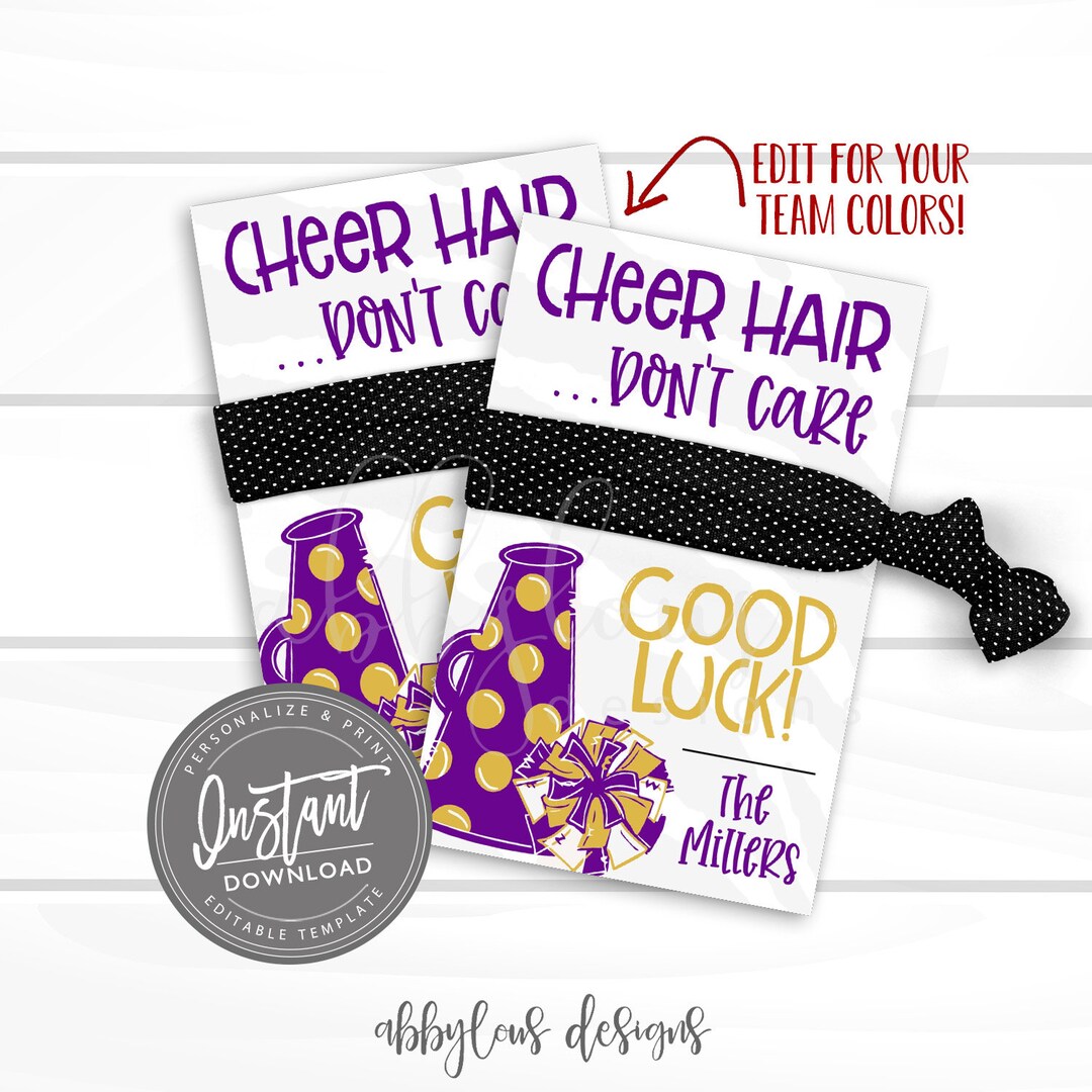 EDITABLE Cheer Hair Tie Tags, Printable Cheerleader Hair Band Tags ...