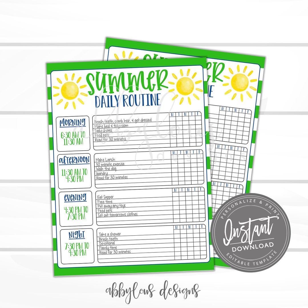 EDITABLE Daily Routine Schedule Printable, Daily Schedule, Daily ...