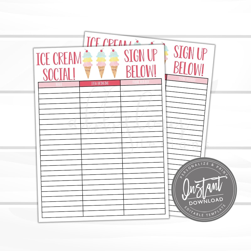 Ice Cream Social Sign up Sheet - Etsy