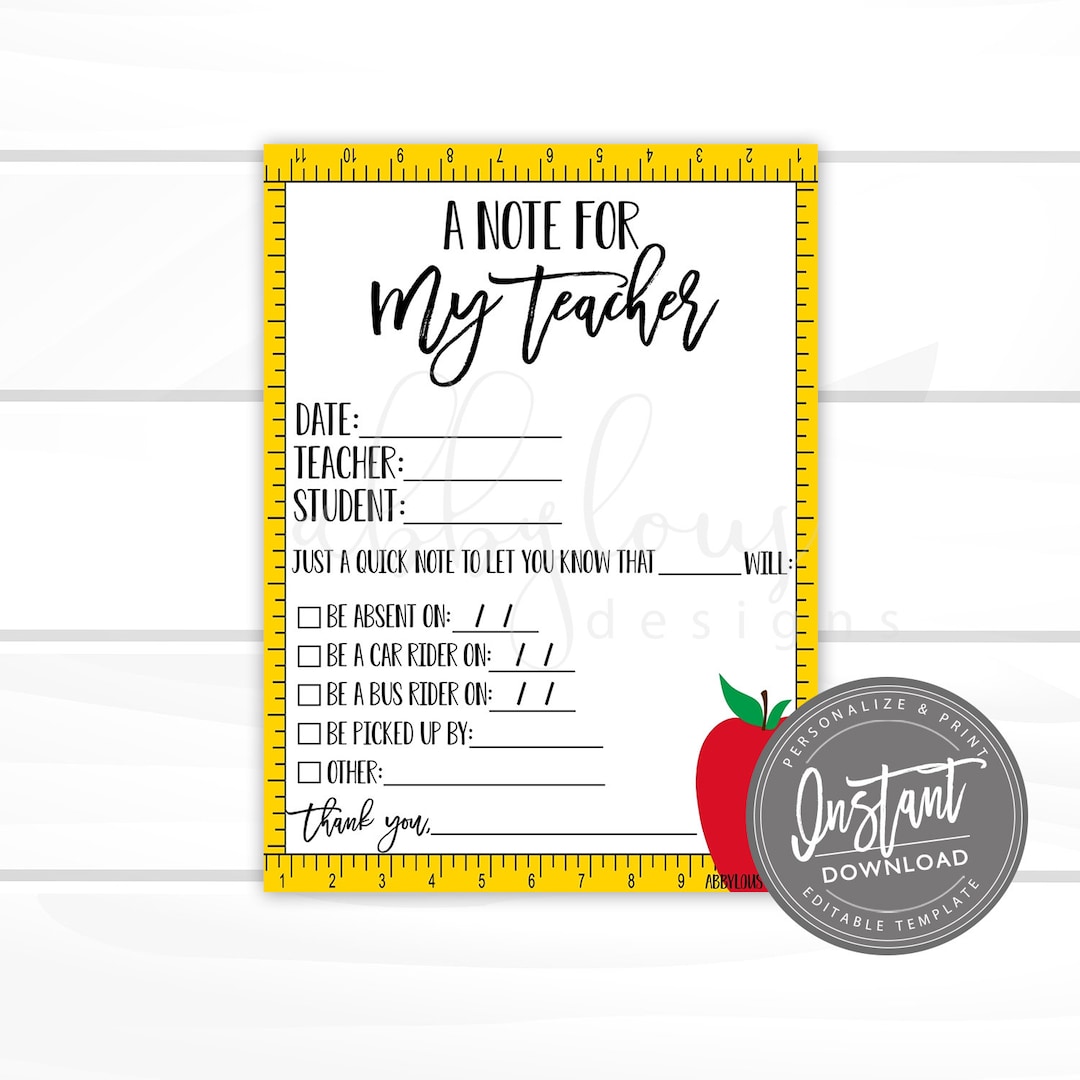 EDITABLE Note for the Teacher Printable, Teacher Notes, Teacher ...