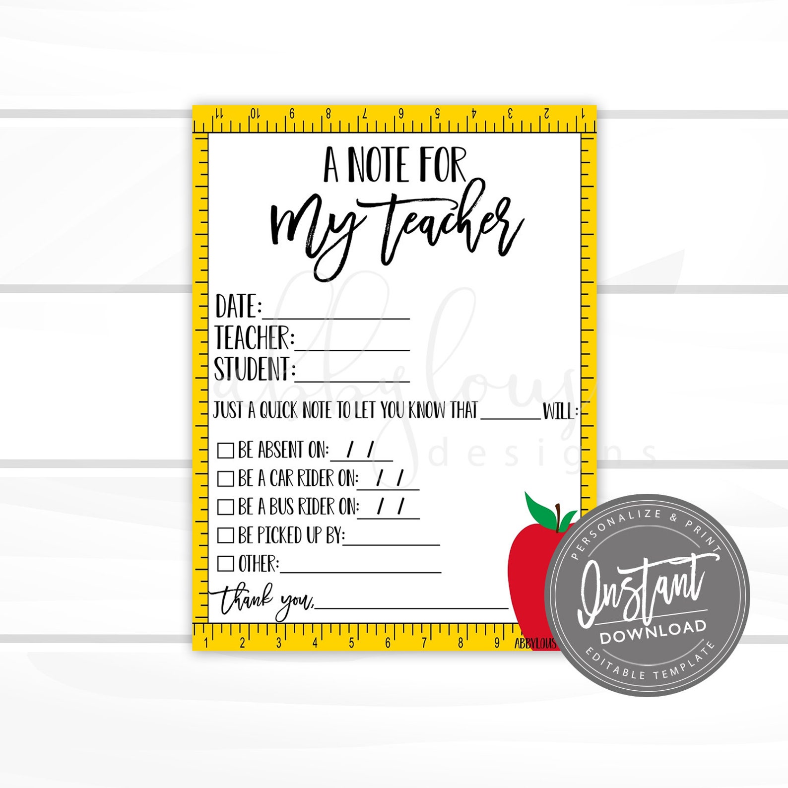 EDITABLE Note for the Teacher Printable Teacher Notes - Etsy