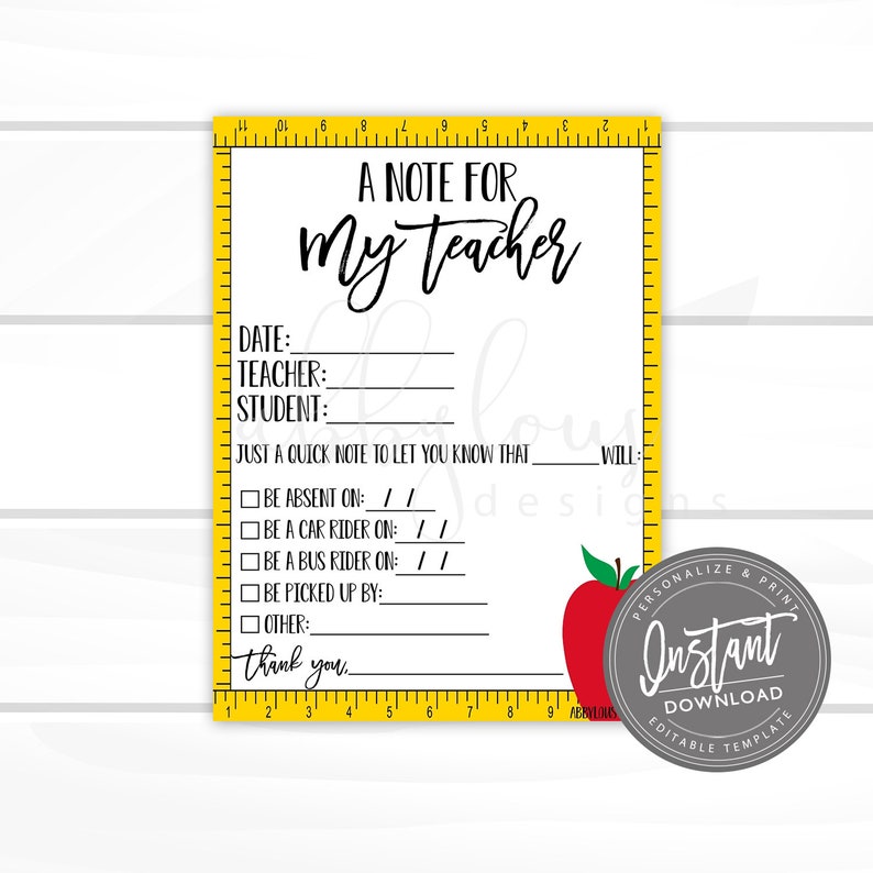 EDITABLE Note for the Teacher Printable Teacher Notes - Etsy